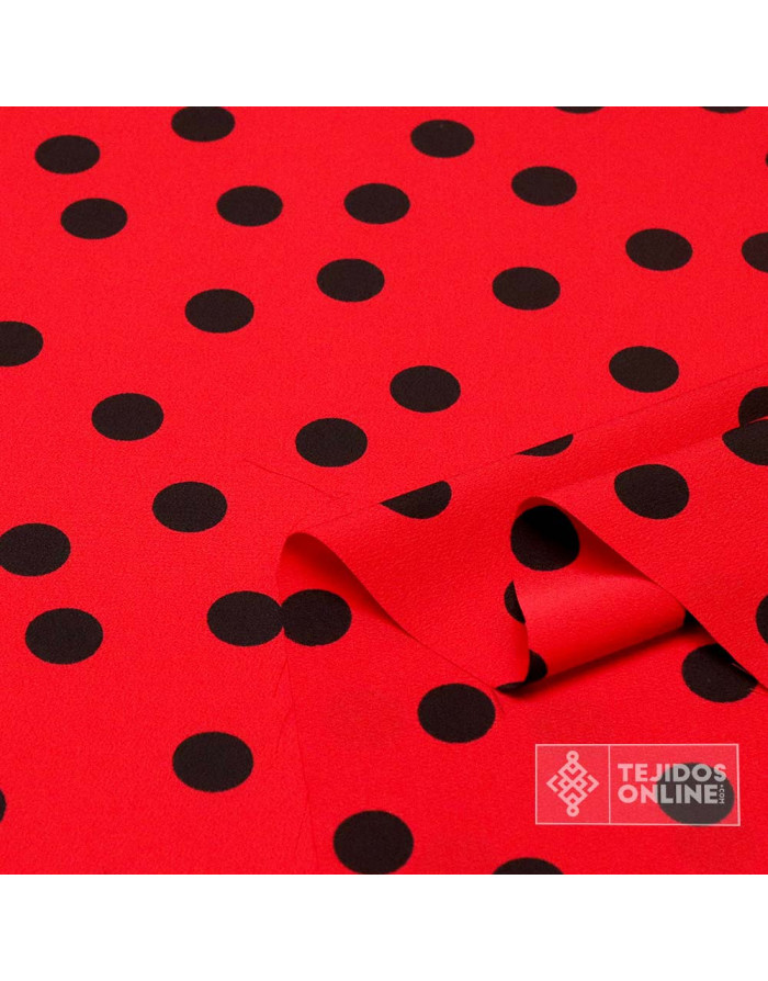 Crespón Rojo Lunar Negro Céntimo | Telas de Flamenca