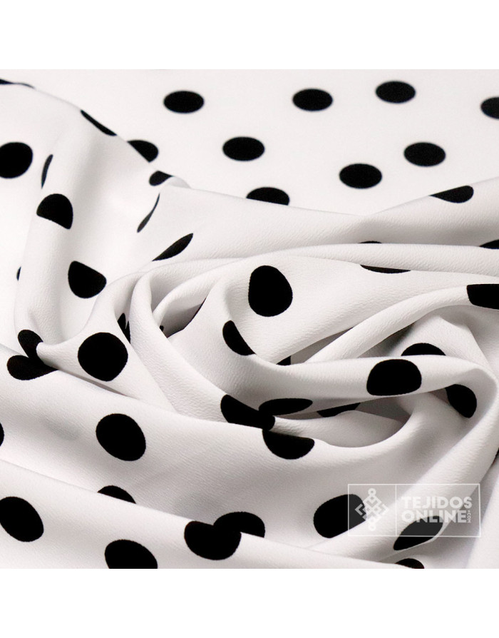 Crespón Blanco Lunar Negro Céntimo | Telas de Flamenca