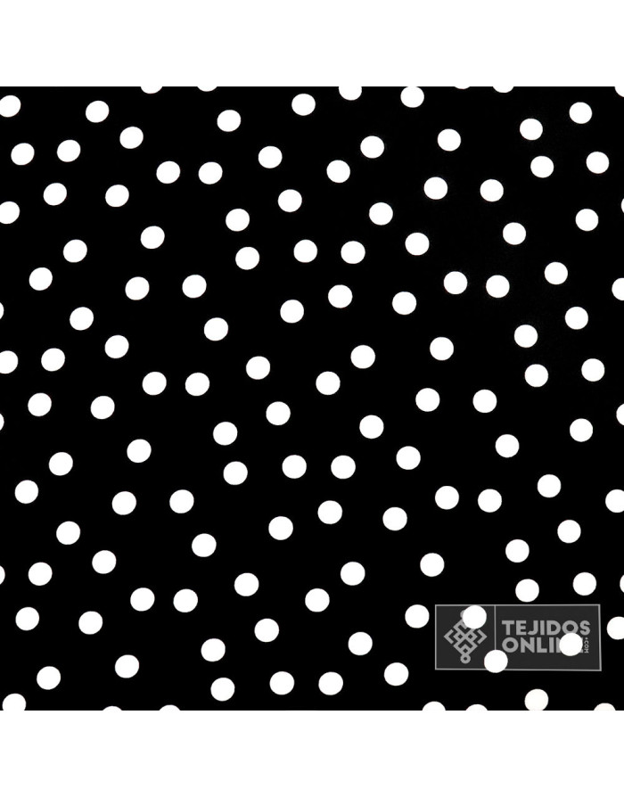 Crespón Negro con Lunares Blancos Céntimo | Telas de Flamenca