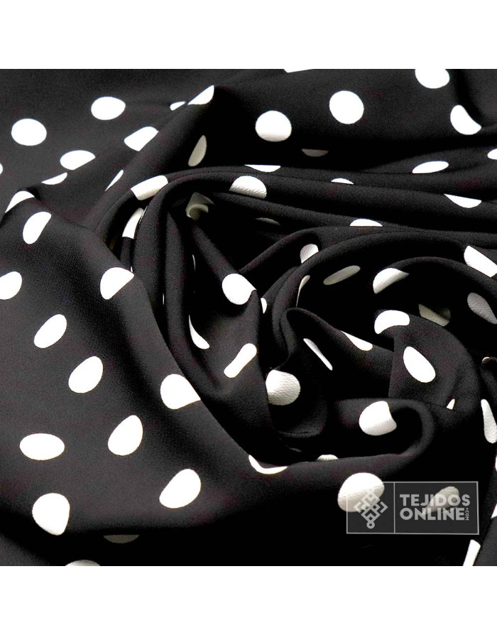 Crespón Negro con Lunares Blancos Céntimo | Telas de Flamenca