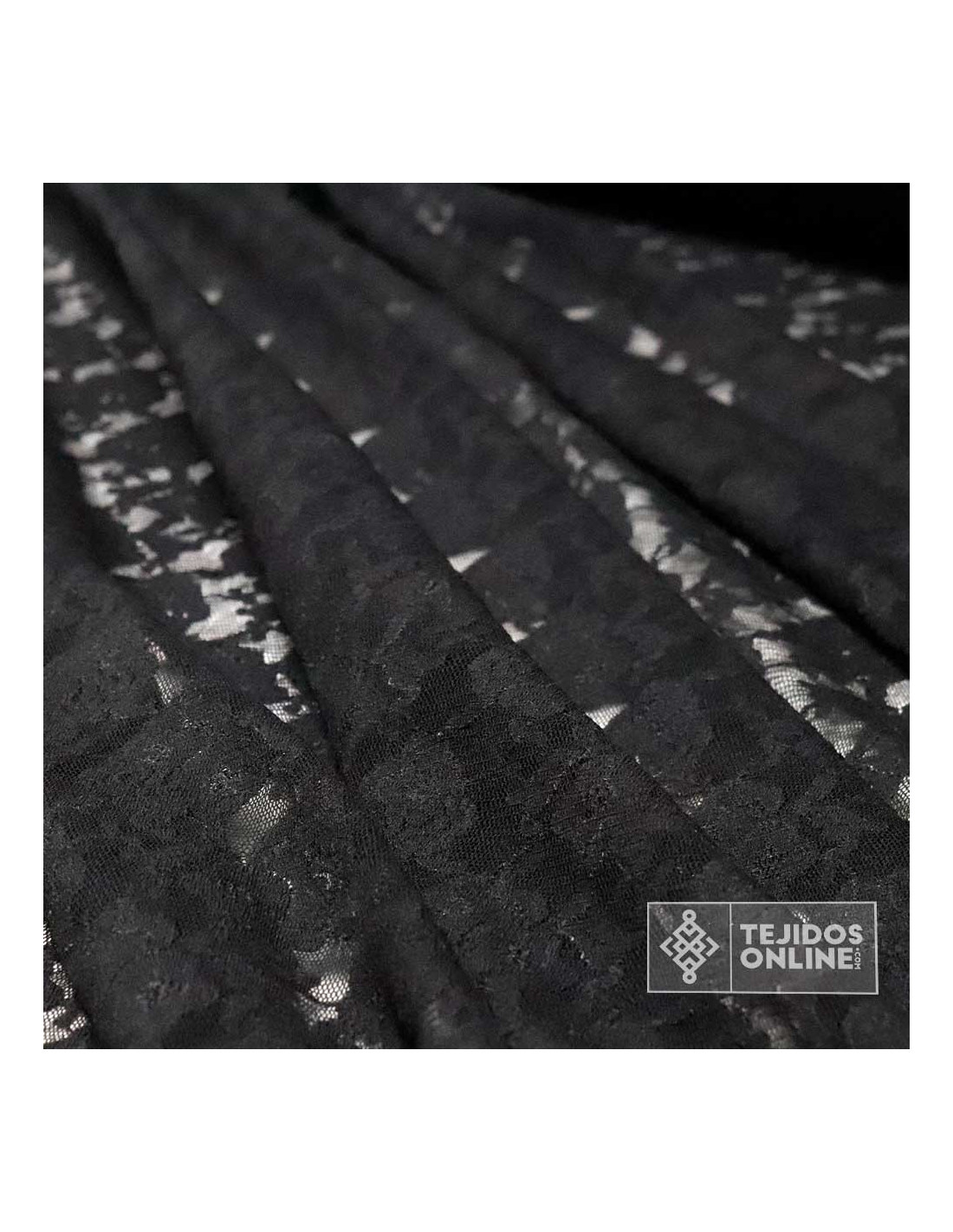 Tela Encaje Negro de Flores - Tela de Encaje Barata