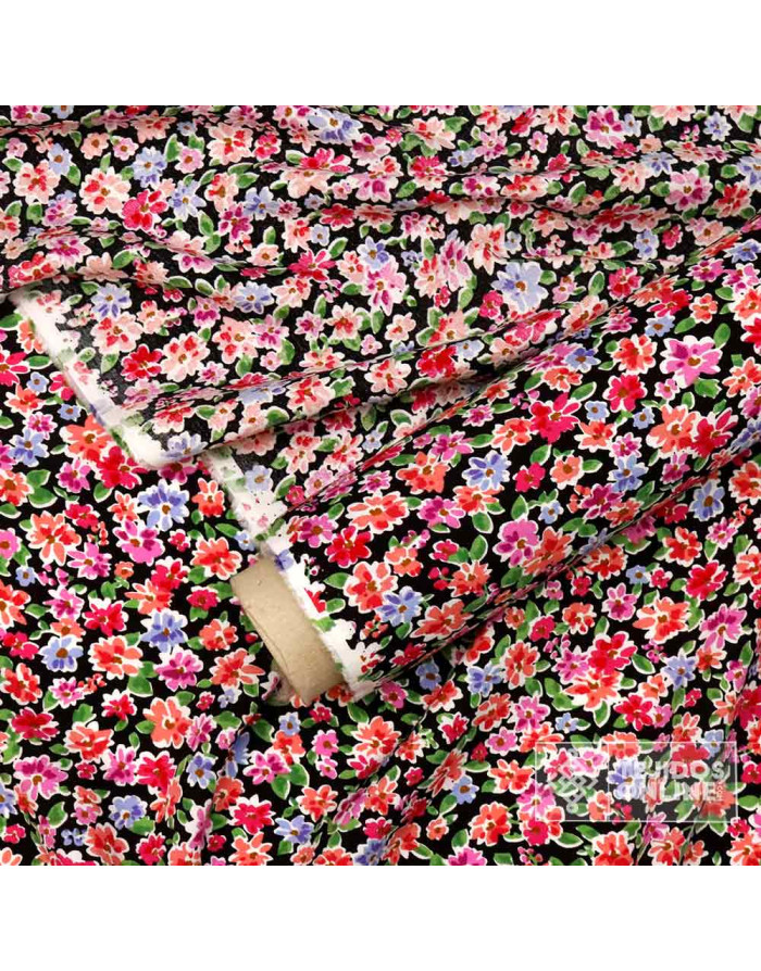 Viscosa Negra Flores Multicolor - Comprar Viscosas 100%